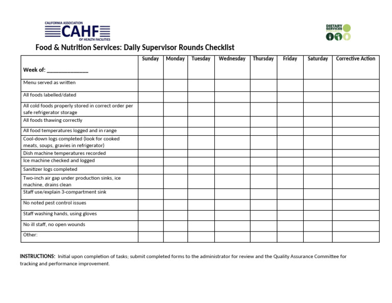 Daily Supervisor Rounds Checklist | PDF