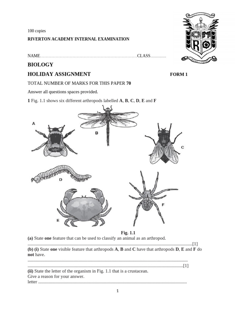 Form 1 Biology Holiday Package | PDF | Crustacean | Biology