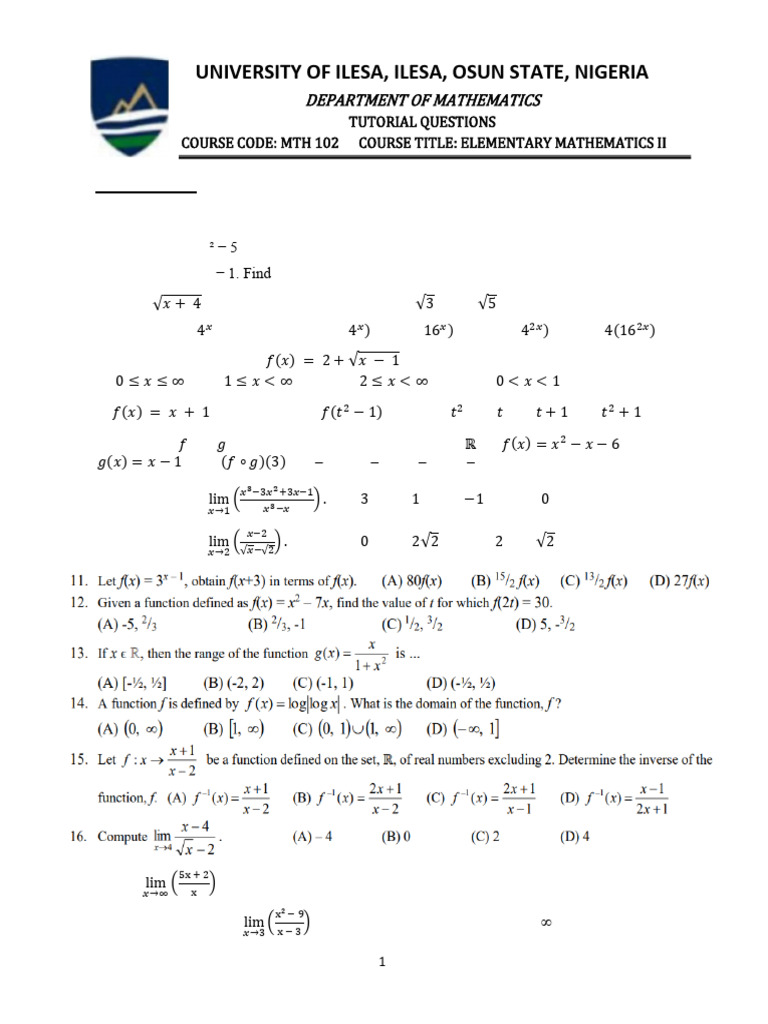 MTH 102 Tutorial Questions I | PDF | Chess Theory | Chess