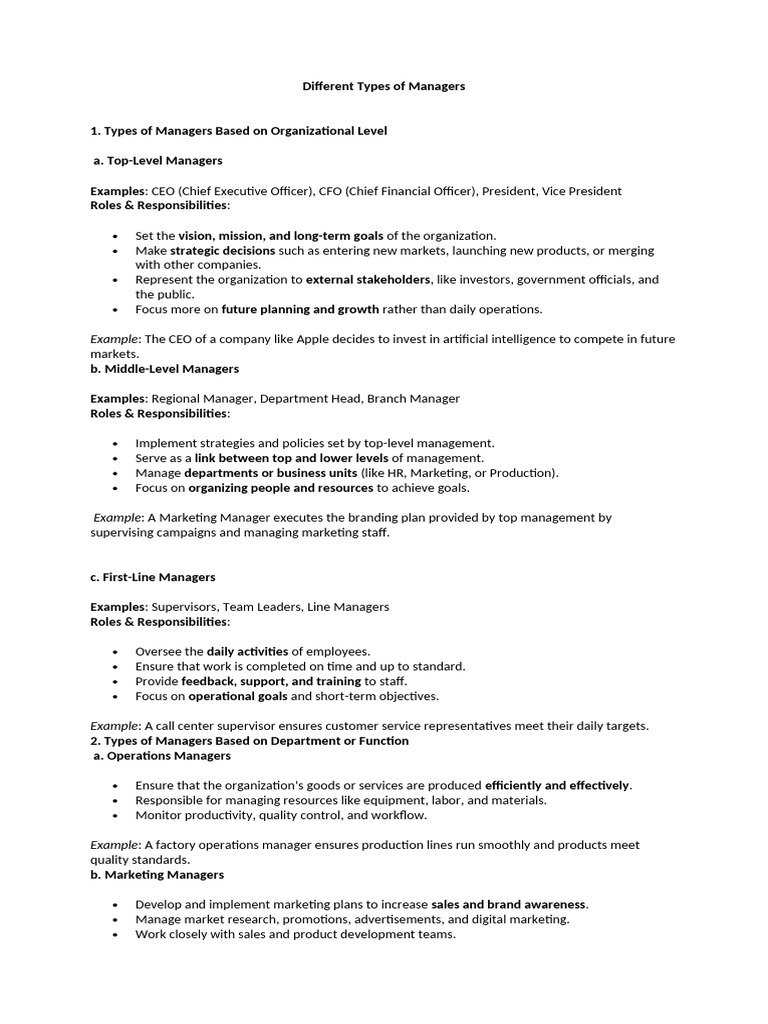 Overview of Manager Types and Roles | PDF | Human Resource Management ...