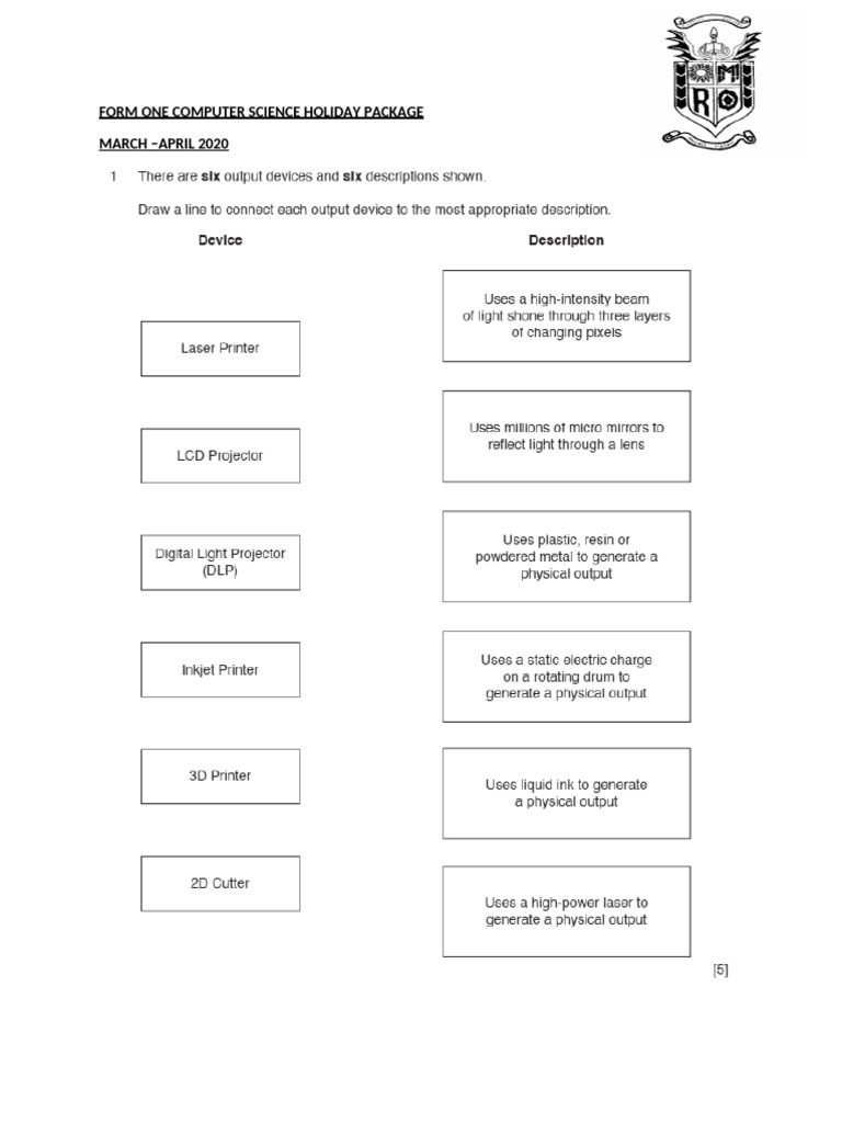 Form One Computer Science Holiday Package 2020 | PDF