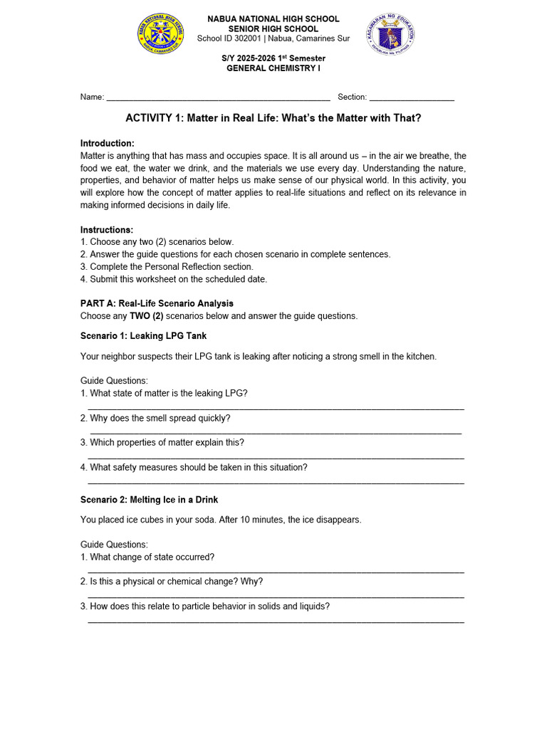 General Chemistry I: Real-Life Matter Activity | PDF | Matter | Ice