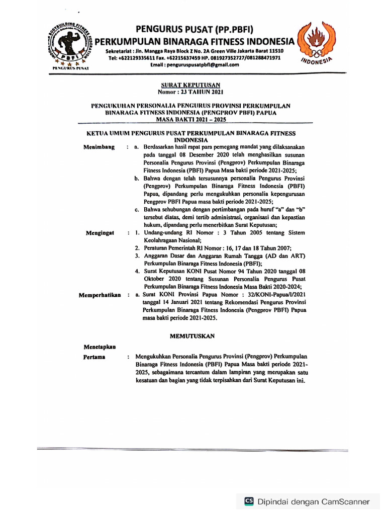 SK Kepengurusan PBFI 1 | PDF