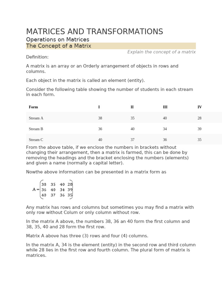 Matrix Operations and Transformations | PDF | Matrix (Mathematics ...