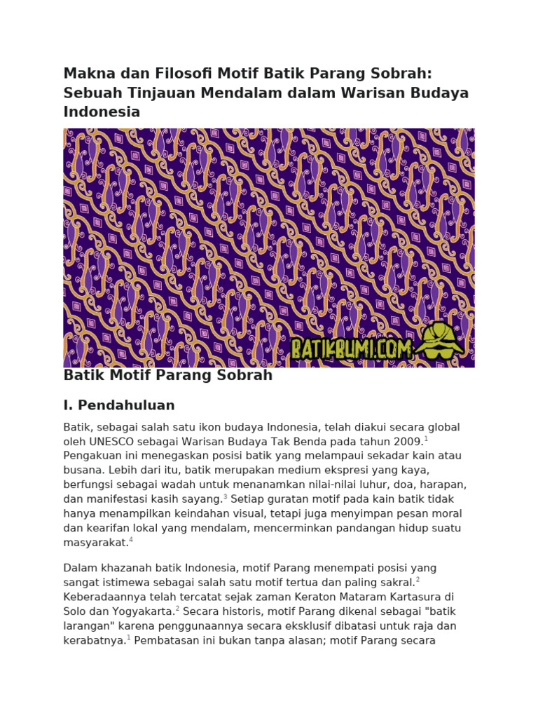Makna Filosofi Batik Parang Sobrah | PDF