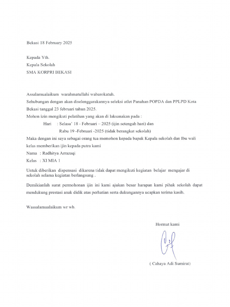 Surat Ijin Sekolah - Edited | PDF