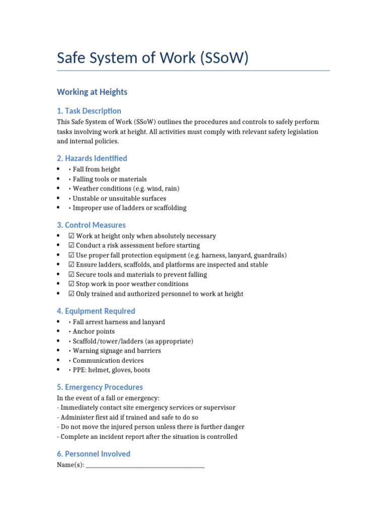 Working at Heights SSoW | PDF