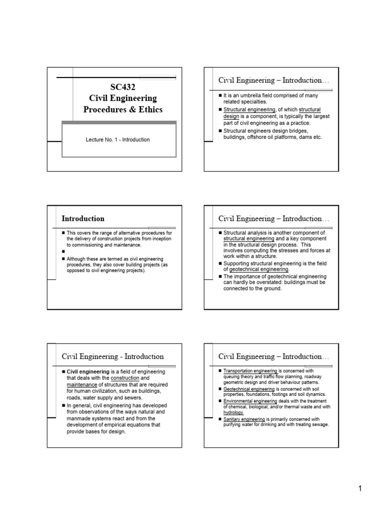 SC432 Lecture No. 1 Introduction | PDF | Civil Engineering | Engineering