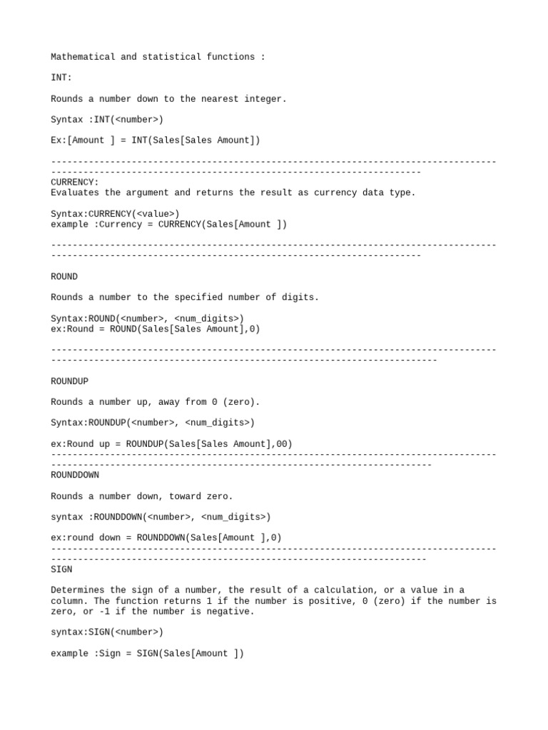 Mathematical and Stastical Functions | PDF | Numbers | Integer ...