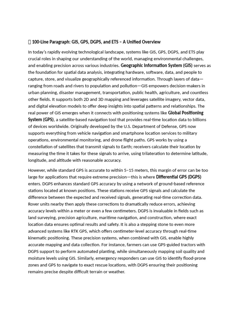 GIS, GPS, DGPS, and ETS - A Unified Overview | PDF | Geographic ...