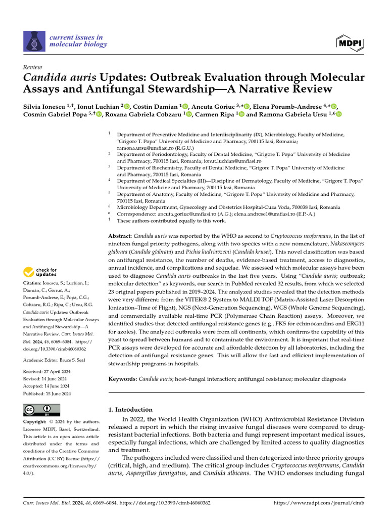 Candida Auris Outbreak Evaluation Through Molecular Assays and ...