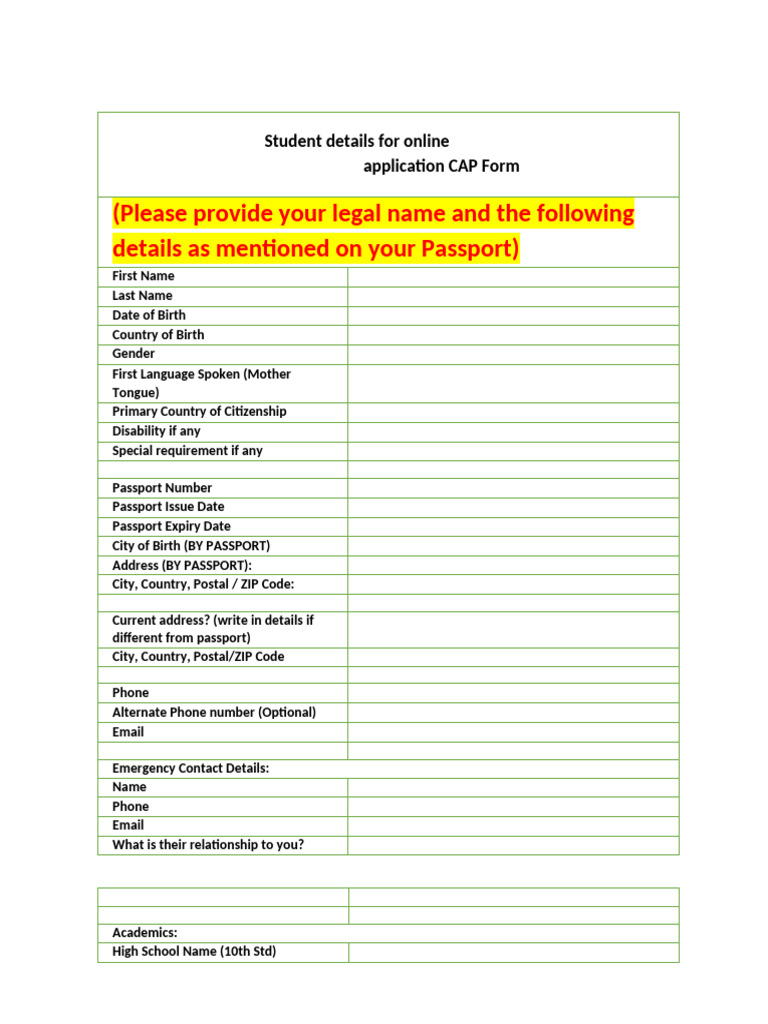 CAP Form | PDF | International English Language Testing System ...