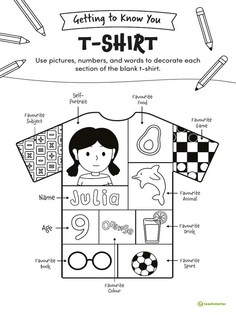 Get To Know You Tshirt Activity Black and White | PDF