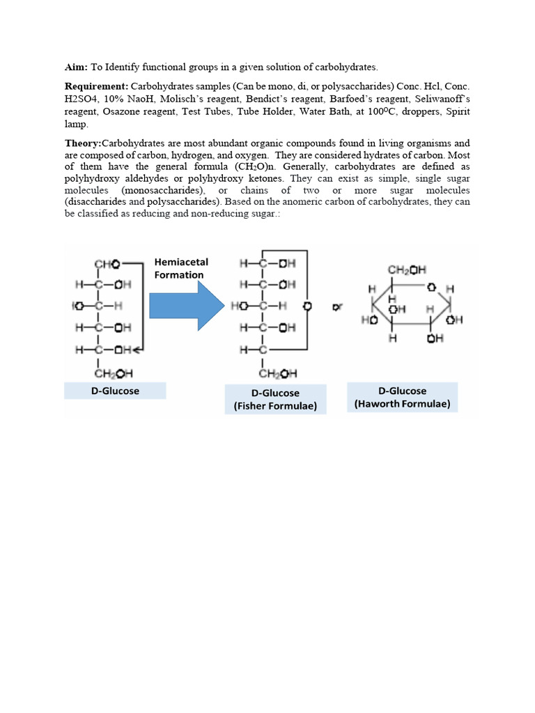 Carbohydrate Functional Group Tests | PDF | Carbohydrates | Organic ...