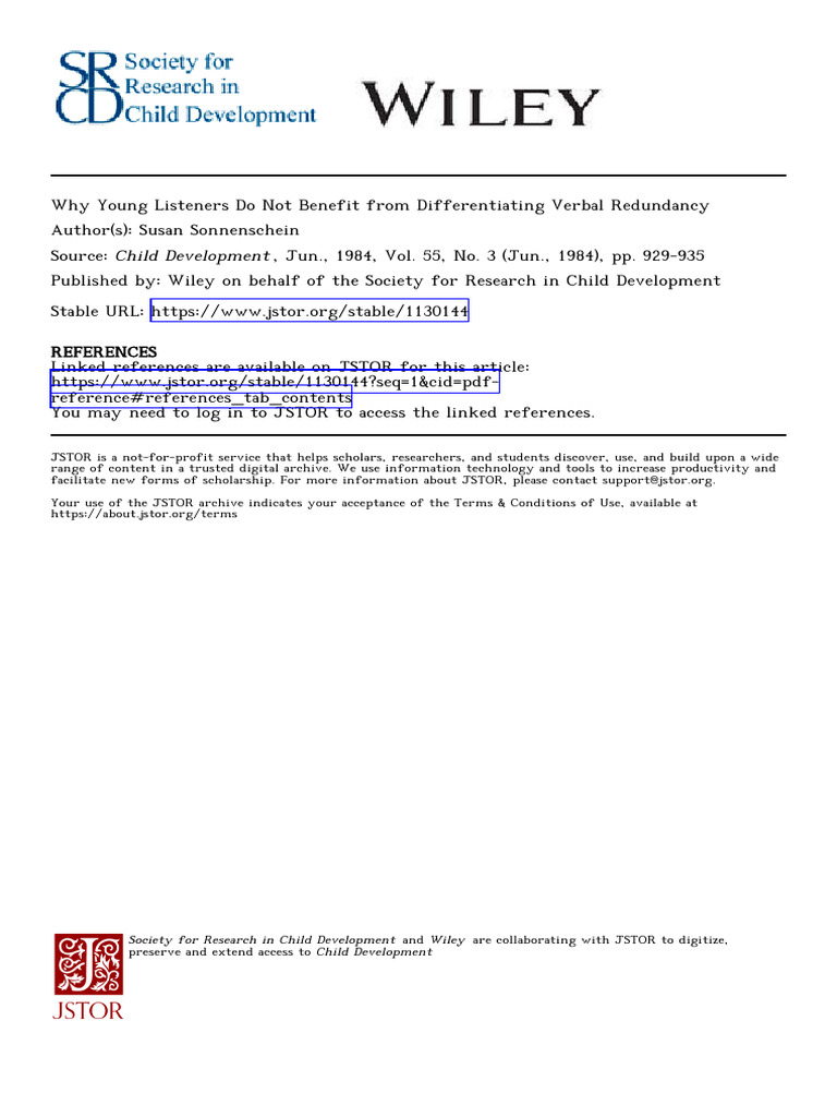 Young Listeners and Verbal Redundancy | PDF | Child Development