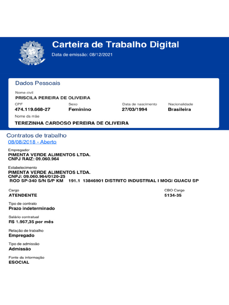 Carteira de Trabalho | PDF