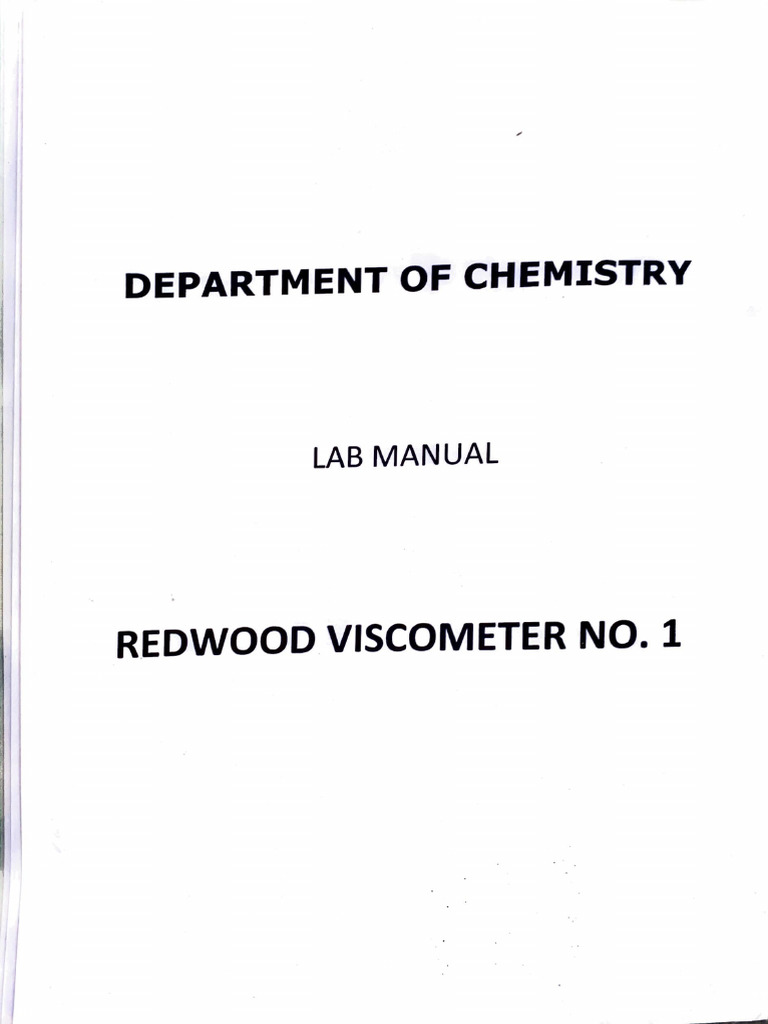 Redwood Viscometer No. 1 Experiment | PDF | Viscosity | Liquids