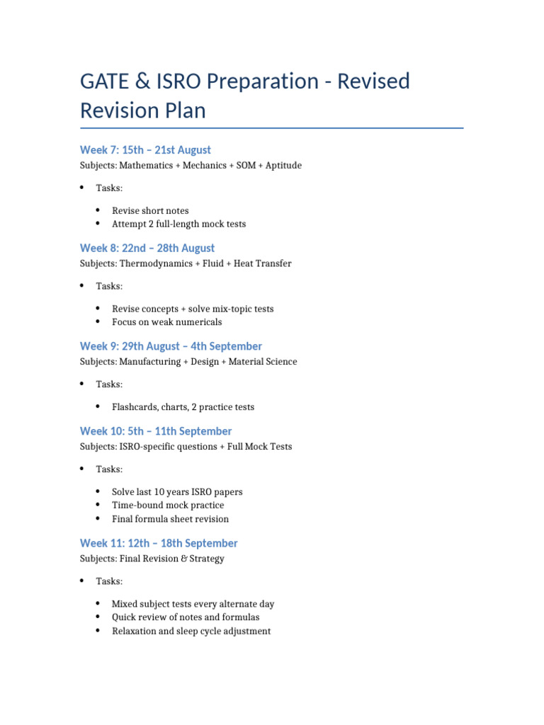 GATE ISRO Revised Revision Plan Aug2025 | PDF