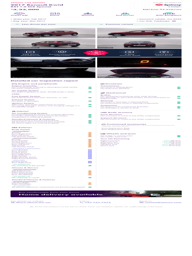 2017 Renault Kwid RXT Inspection Report | PDF | Leak | Car