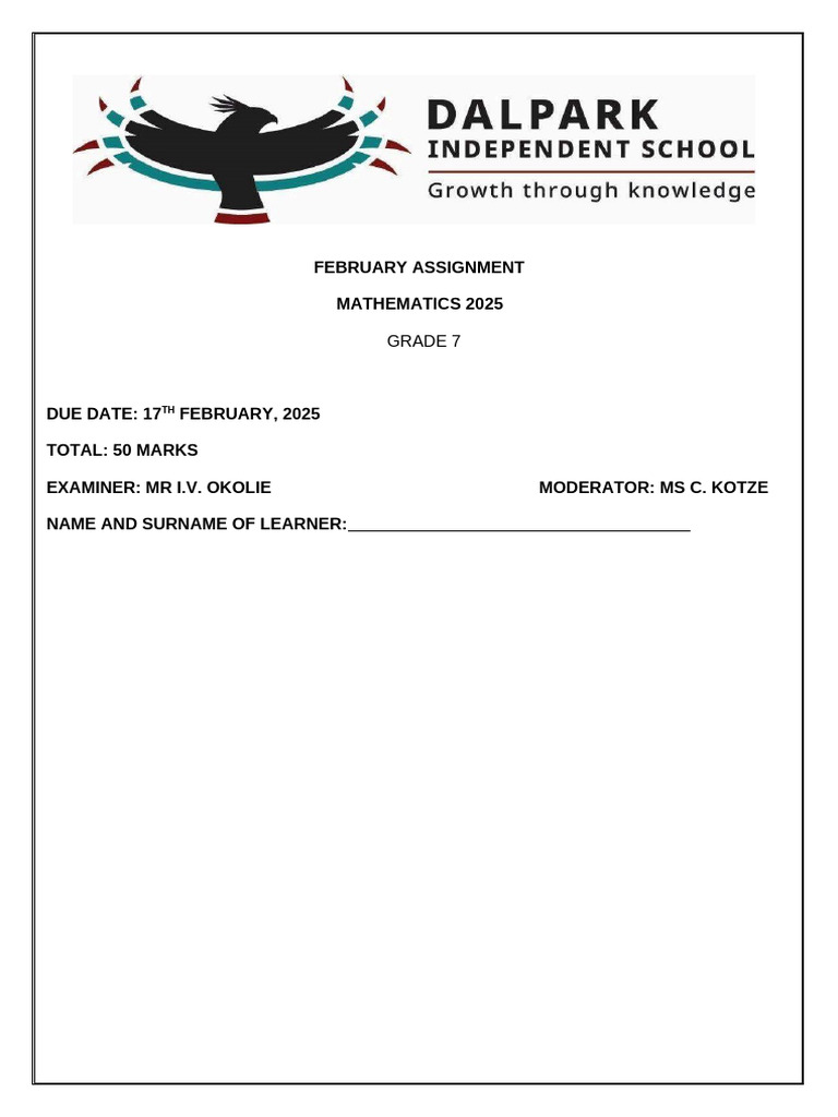 Math GR 7 Term 1 Assignment | PDF | Mathematics