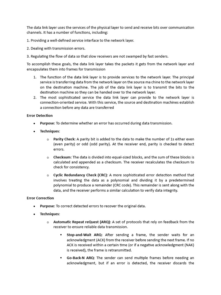 Data Link Layer Design Issues | PDF | Error Detection And Correction | Transmission Control Protocol