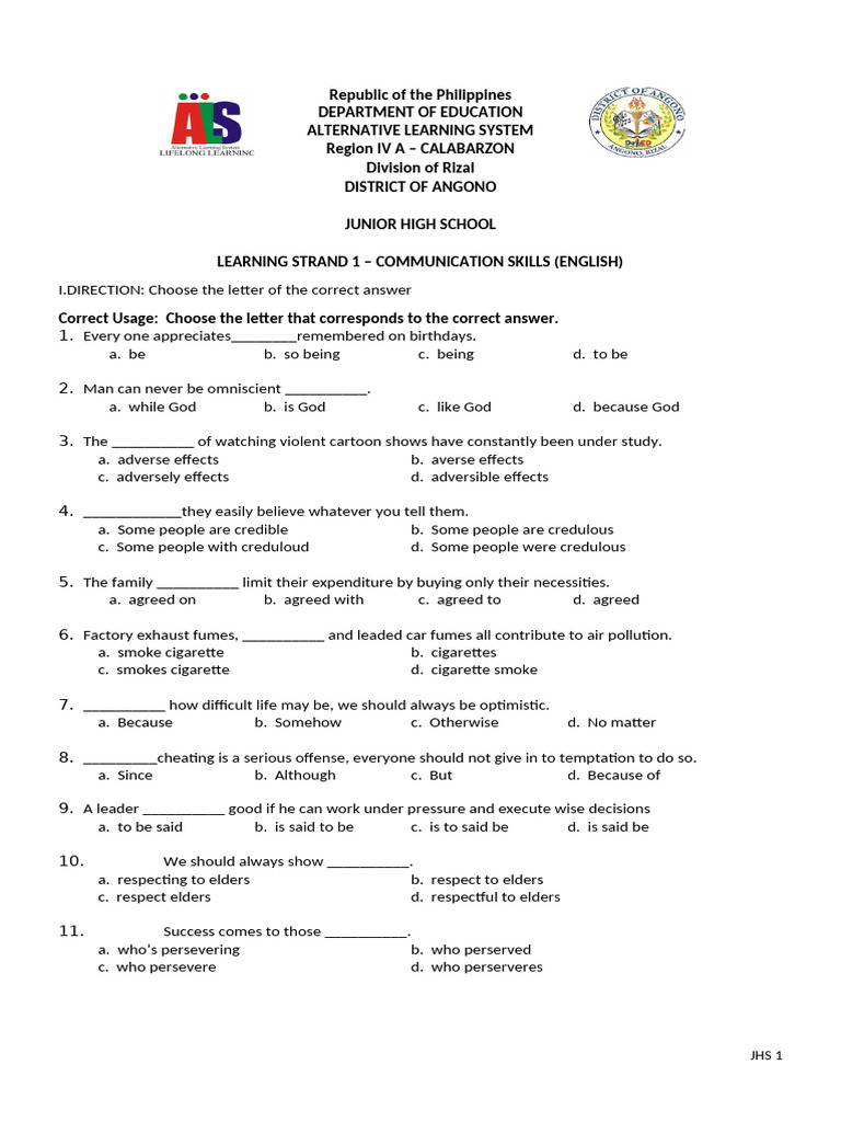 Ls 1 Communication Skills English 1 | PDF | Poison | Methanol