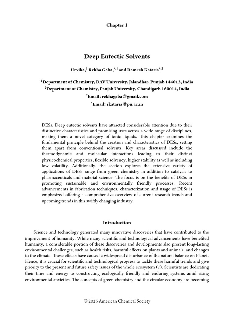 Urvika Et Al 2025 Deep Eutectic Solvents | PDF | Salt (Chemistry) | Viscosity