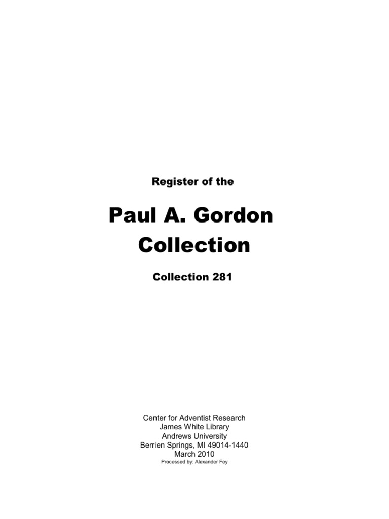 Paul A. Gordon Collection Overview | PDF | Seventh Day Adventist Church ...