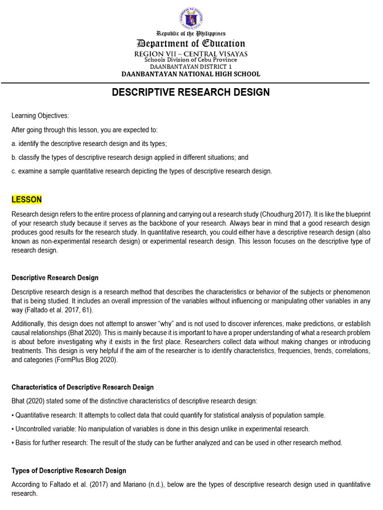Descriptive Research Design | PDF | Survey Methodology | Statistics