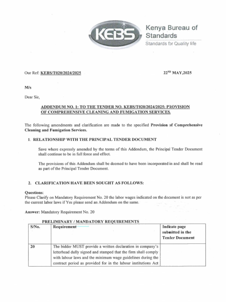 Addendum No.1 Provision of Comprehensive Cleaning and Fumigation ...