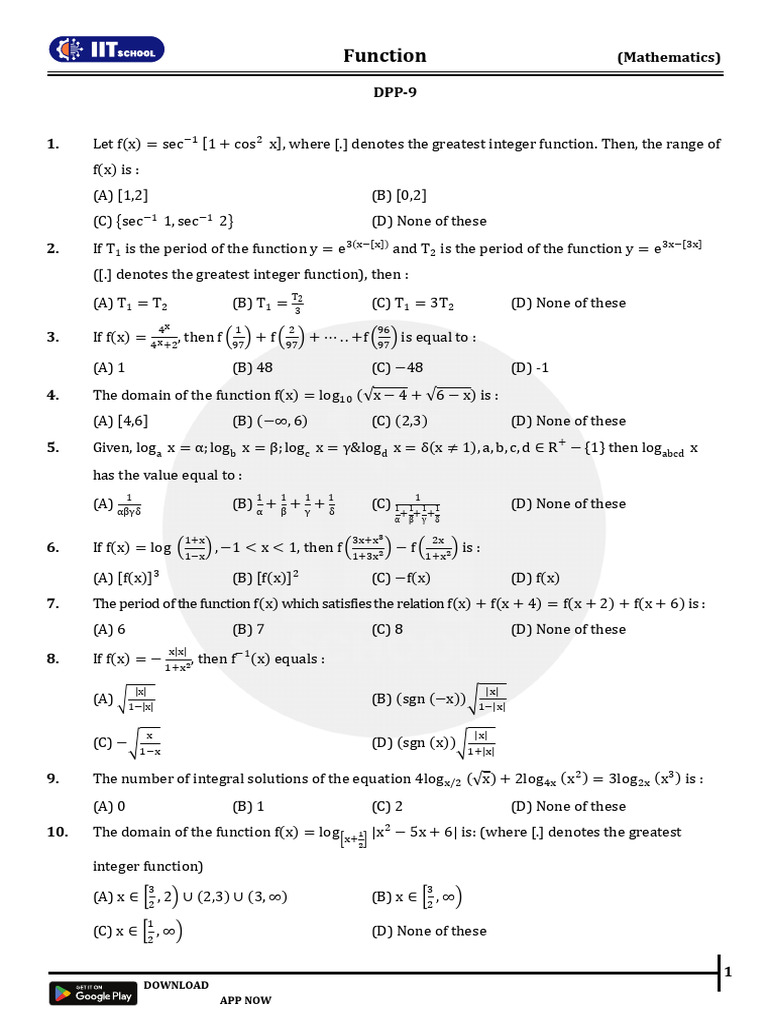 DPP - 09 - Function | PDF | Function (Mathematics) | Functions And Mappings