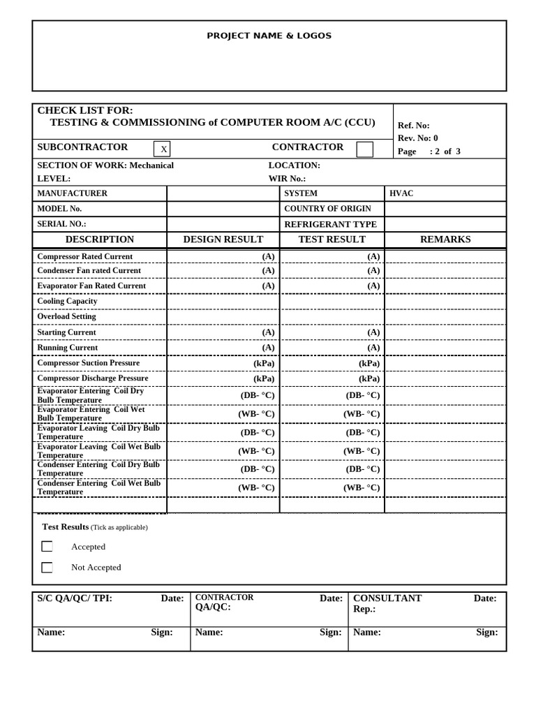 Testing & Commissioning Checklist For CCU | PDF | Air Conditioning ...