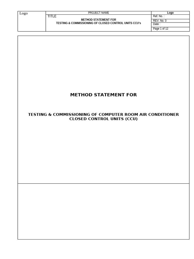 CCU Testing & Commissioning Method Statement | PDF | Quality Assurance ...