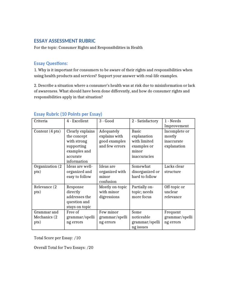 Essay Assessment Rubric | PDF