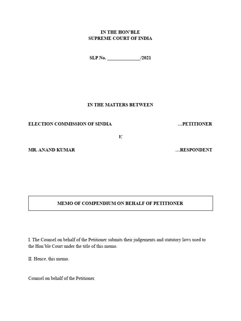 Supreme Court Memo: Election Commission Case | PDF