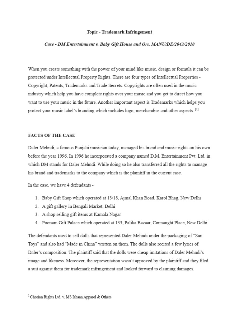 DM Entertainment v. Baby Gift House Case | PDF | Trademark Infringement ...