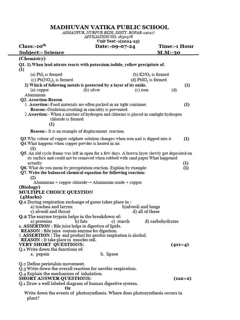 Class 10th Science | PDF | Digestion | Copper