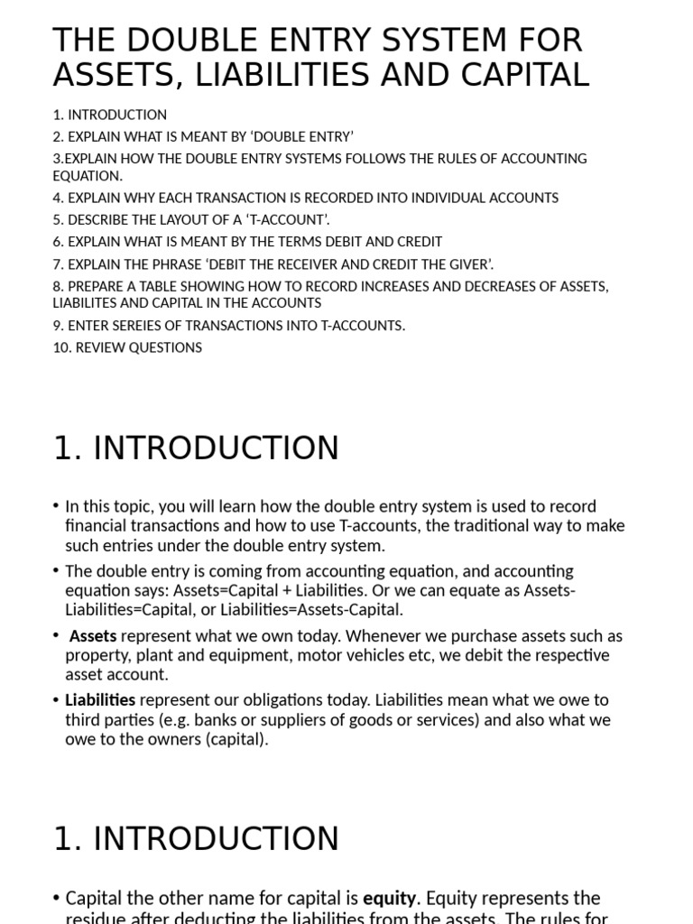 The Double Entry System For Assets, Liabilities and Capital | PDF ...