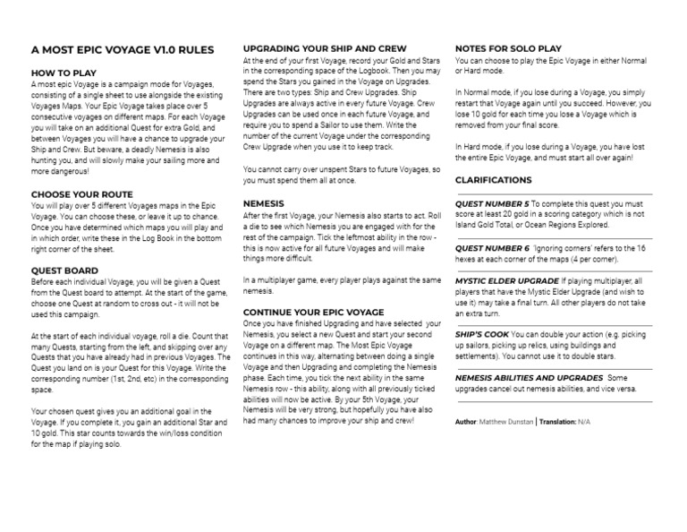 A Most Epic Voyage Rules V1.0 | PDF