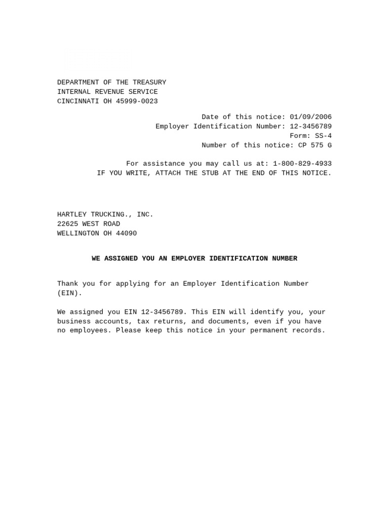Hartley EIN Notice With Logo | PDF