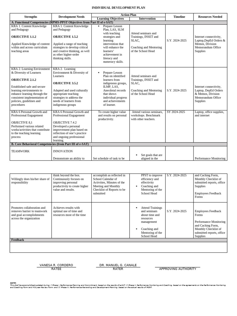 Individual Development Plan Sy 204 2025 Vanesa | PDF | Mentorship ...