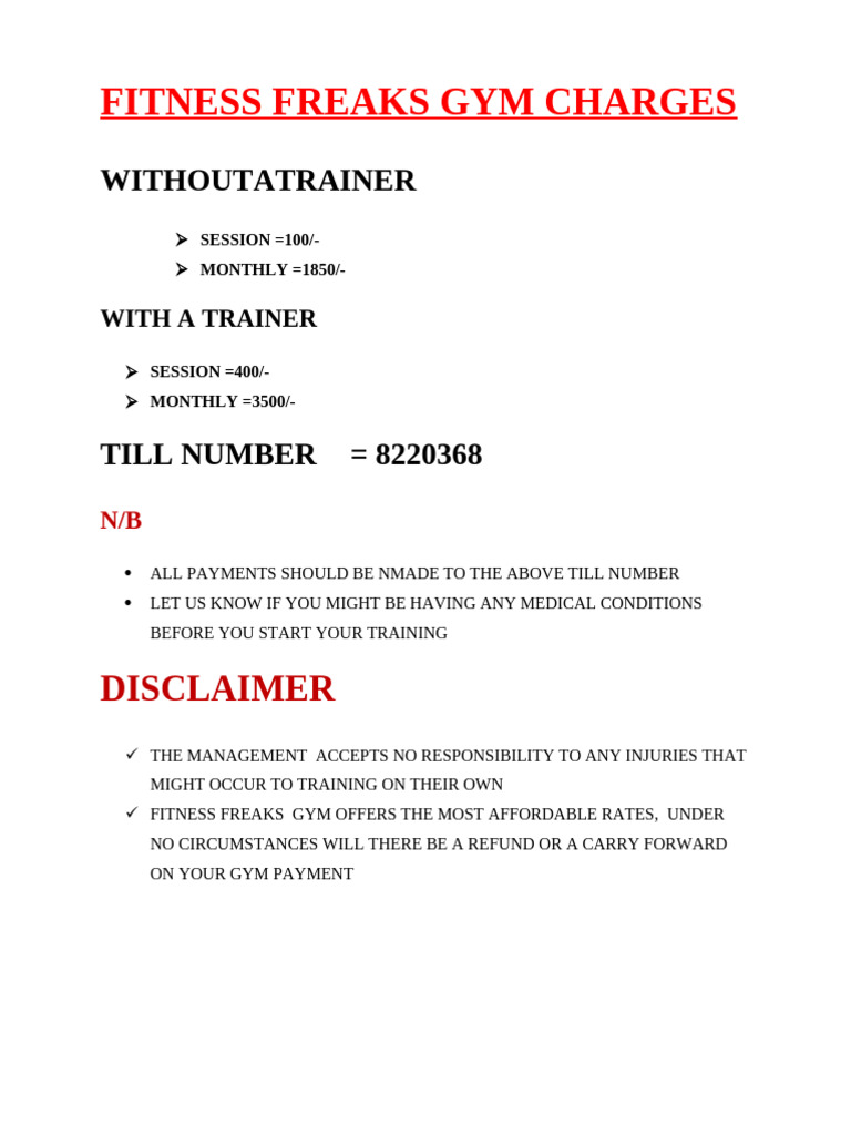 Fitness Freaks Gym Fee Structure | PDF