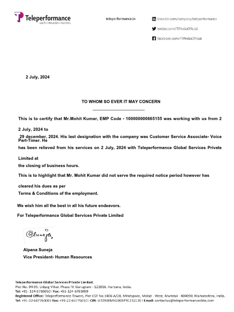 Experience Cum Relieving Letter - PDF - 20250312 - 122200 - 0000 | PDF