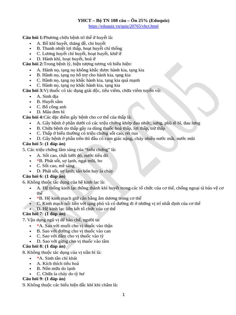 YHCT - Bộ TN tổng hợp | PDF