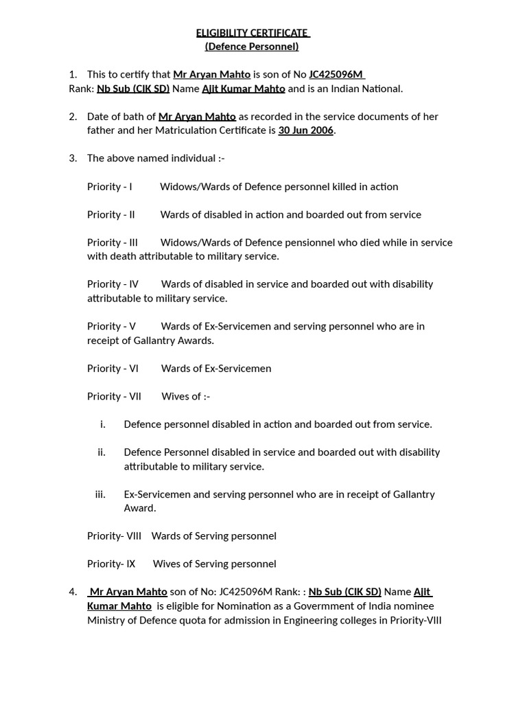 Eligibility Certificate | PDF