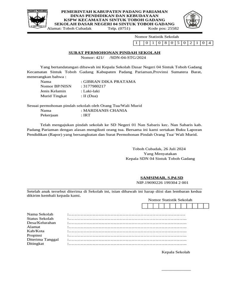 Surat Pindah Fairuz | PDF