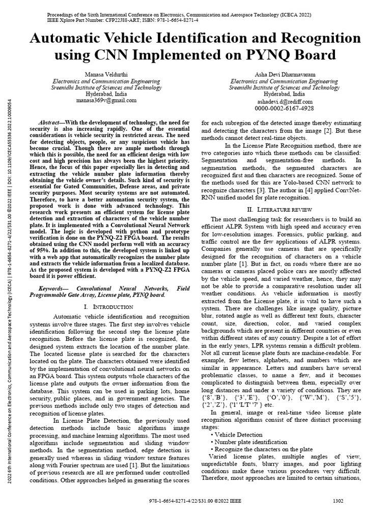 Automatic Vehicle Identification and Recognition Using CNN Implemented On PYNQ - Board | PDF ...