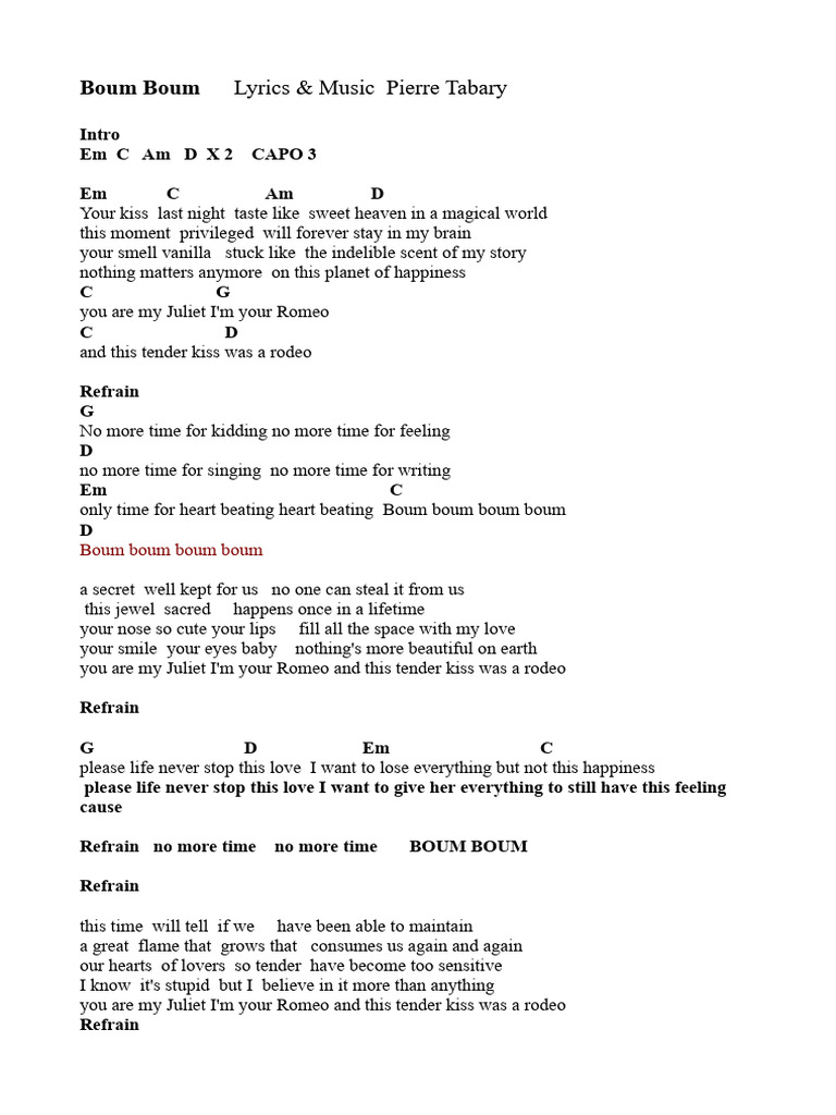 Boum Boum Lyrics by Pierre Tabary | PDF