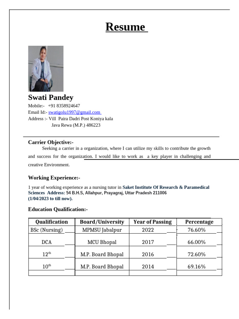 swati pandey’s Resume | PDF