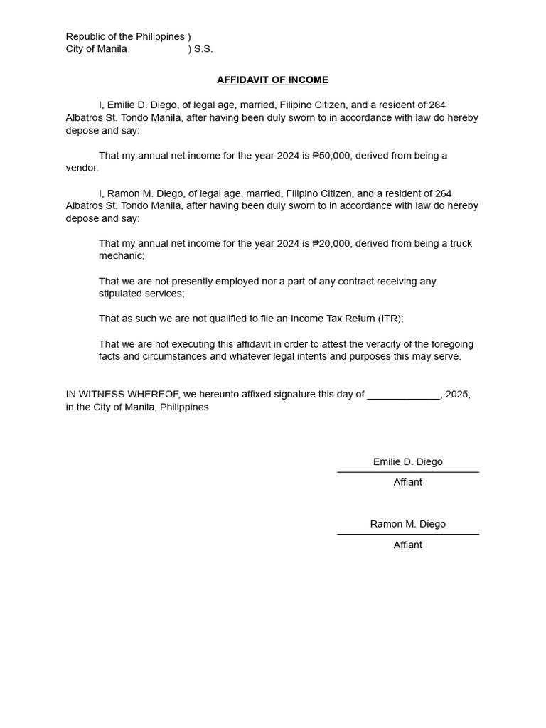 Affidavit of Income | PDF